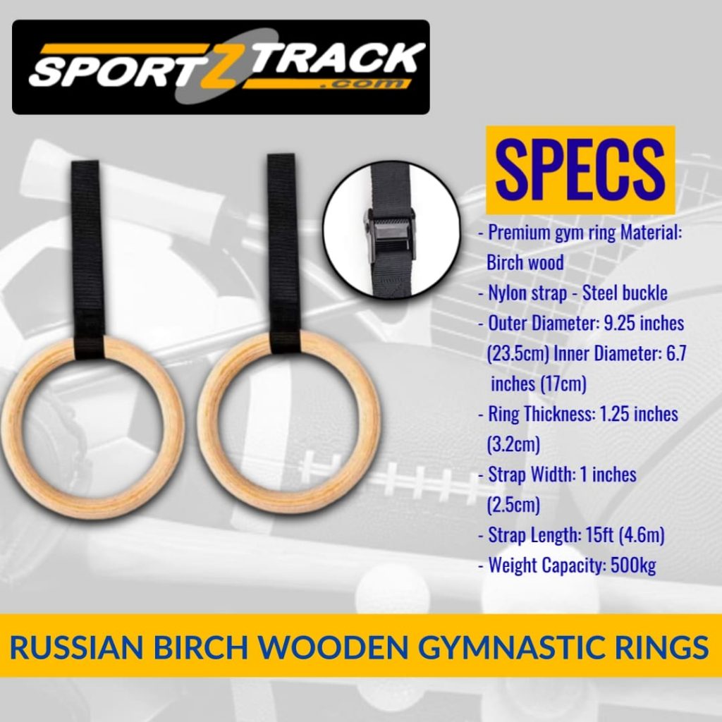 RUSSIAN Birch Wooden 28mm Adjustable Gymnastic Rings with Buckle Strap ...
