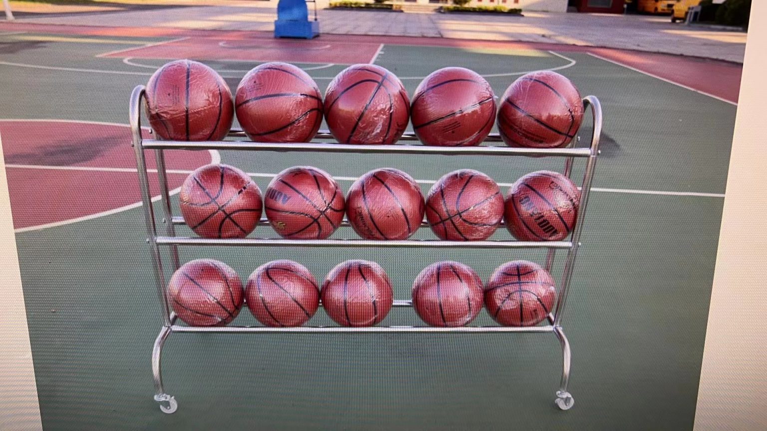 BASKETBALL STAINLESS STEEL Ball Cart 3 Level Good for 15 Balls with ...